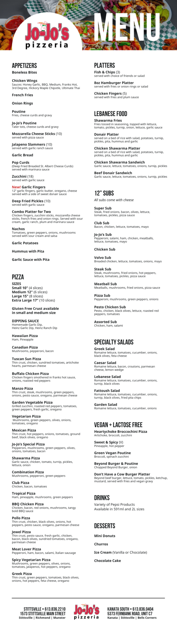 Menu - Jo-Jo's Pizzeria